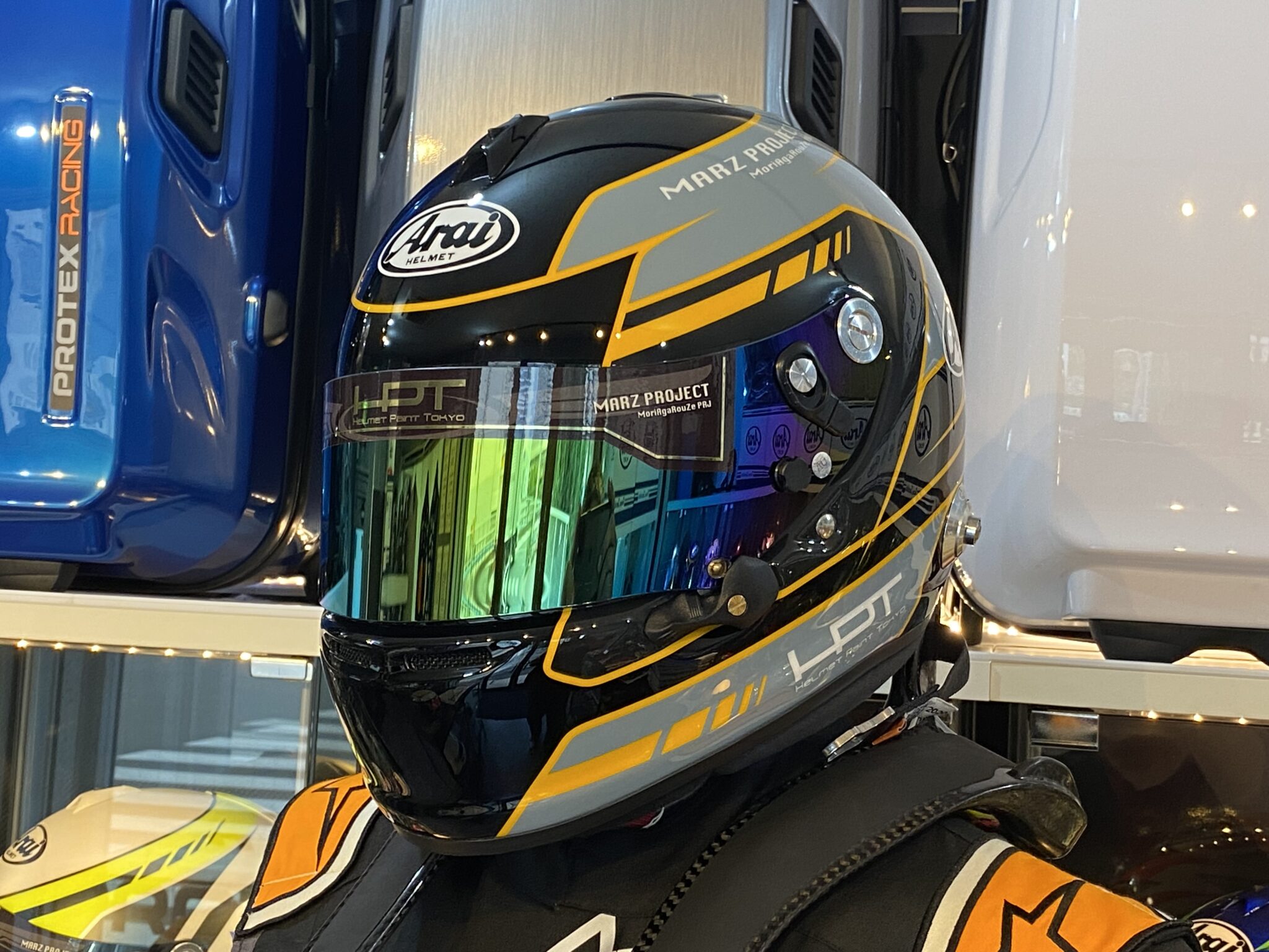 Car racing helmets ~Original Paint~ ARAI GP-6S 《black×gray orange line ...