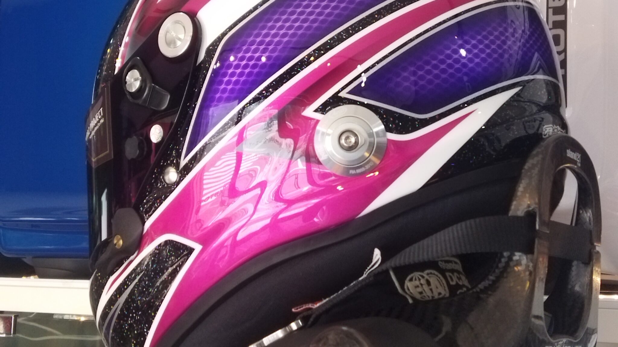 Custom Design Helmets for Auto Racing 【Red Purple × Black line Glitter ...